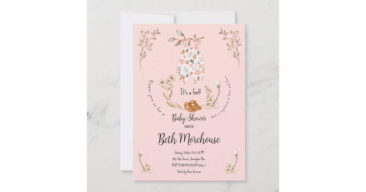 Boho It's a Girl Baby Shower Invitation | Zazzle