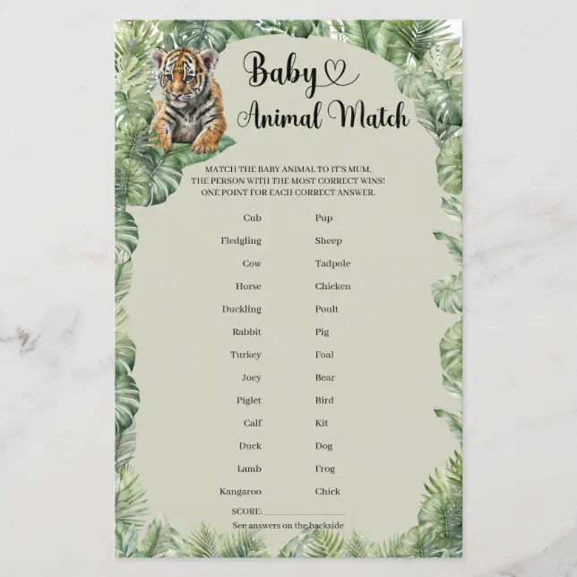 Boho Jungle Safari Animals Baby Animal Match game | Zazzle