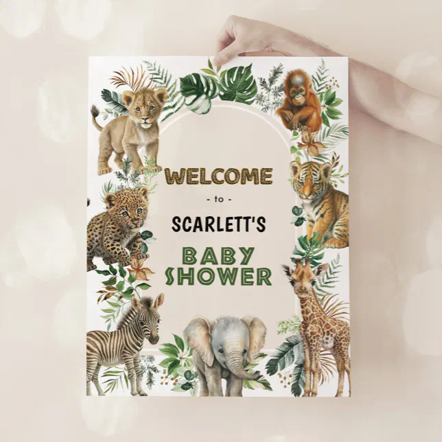 Boho Jungle Wild Animals Boy Baby Shower Welcome Poster | Zazzle