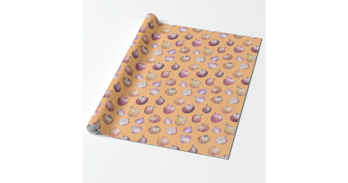 Boho Kitchen Onions Hand-Drawn Veggies Terracotta Wrapping Paper | Zazzle