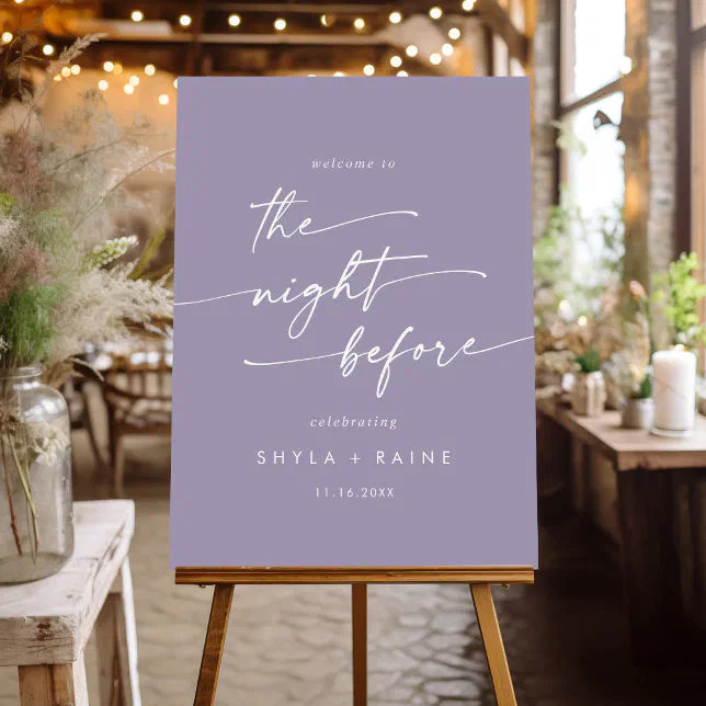 Boho Lavender Purple Welcome The Night Before Sign | Zazzle