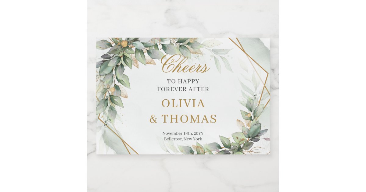 Boho lavish eucalyptus greenery and gold wedding liquor bottle label ...