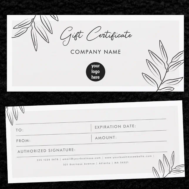 Boho Leaves Business Logo Gift Certificate Voucher | Zazzle