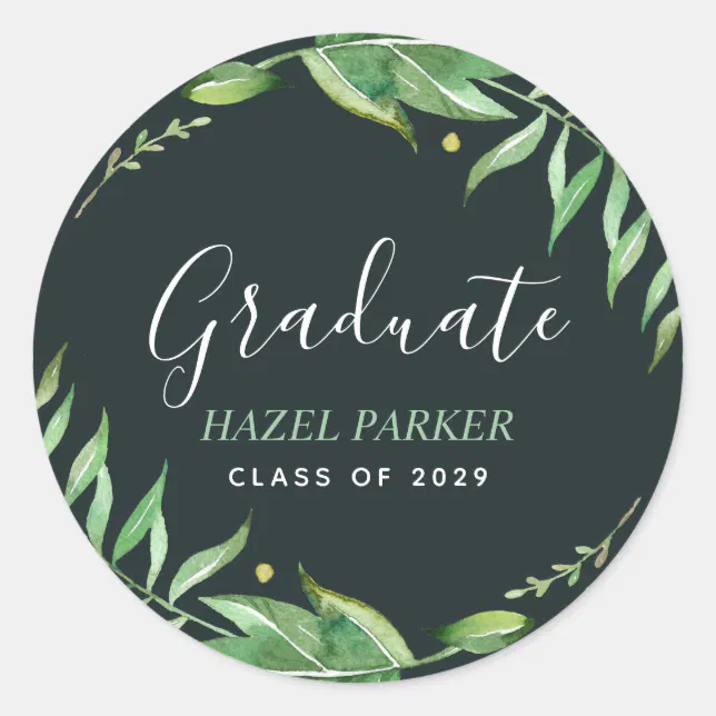 Boho Leaves Personalized Graduation Classic Round Sticker | Zazzle