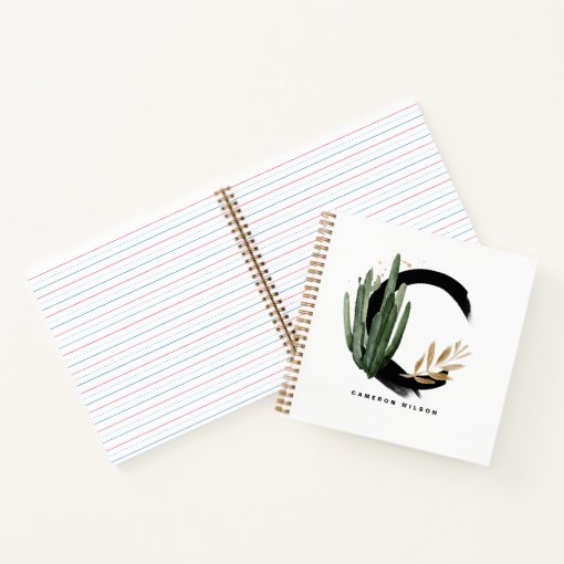 Boho Letter C Monogram Watercolor Tropical Cactus Notebook | Zazzle