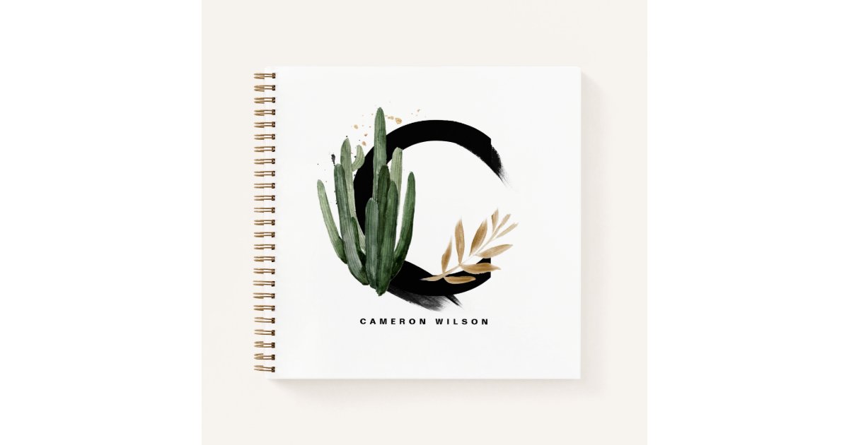 Boho Letter C Monogram Watercolor Tropical Cactus Notebook | Zazzle