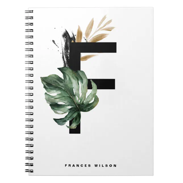 Boho Letter F Monogram Tropical Monstera Monogram Notebook | Zazzle