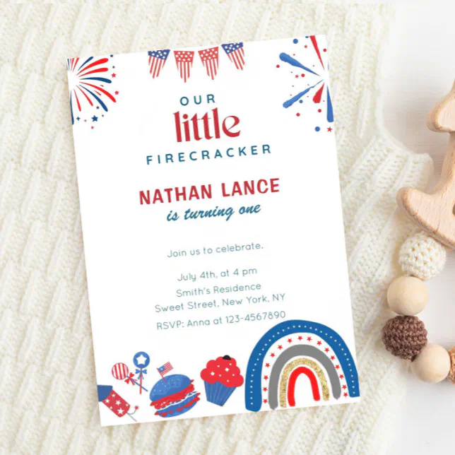 Boho Little Firecracker 4th of July Birthday Invitation | Zazzle