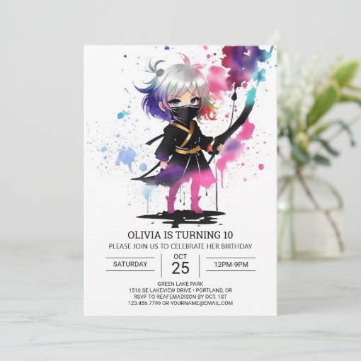 Boho Little Ninja Girl Birthday Invitation | Zazzle