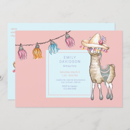 Boho Llama Girl Birthday Party Invitation | Zazzle.com