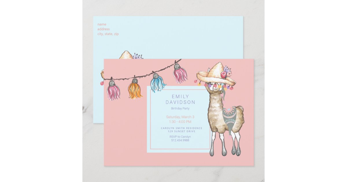 Boho Llama Girl Birthday Party Invitation | Zazzle