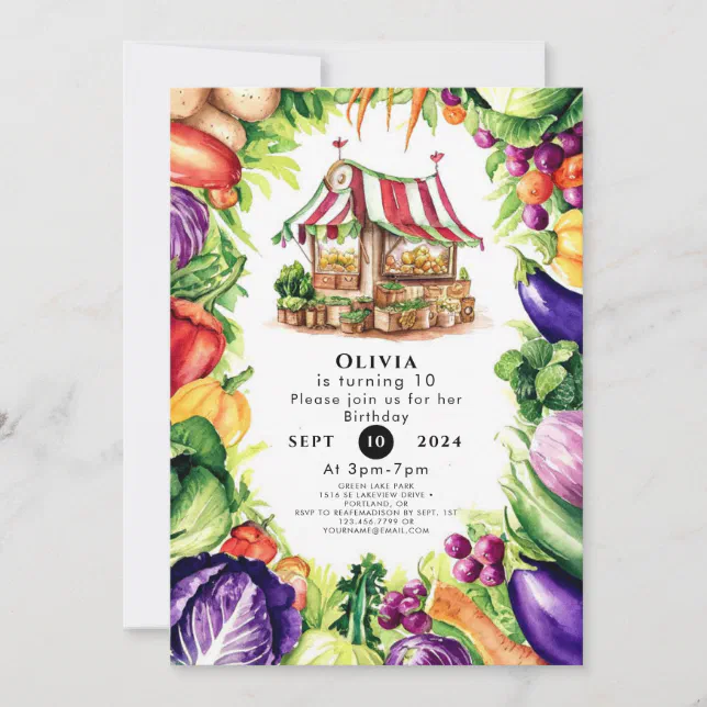 Boho Locally Grown Farmers Market Birthday Invitation | Zazzle