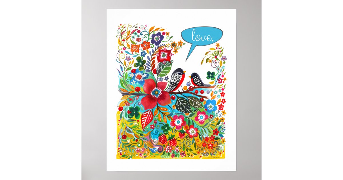 Boho Love Birds Poster | Zazzle