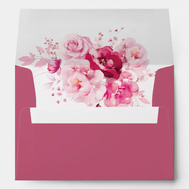 Boho Magenta Hot Pink Floral Elegant Wedding Envelope | Zazzle