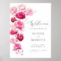 Boho Magenta Hot Pink Floral Wedding Welcome Sign | Zazzle