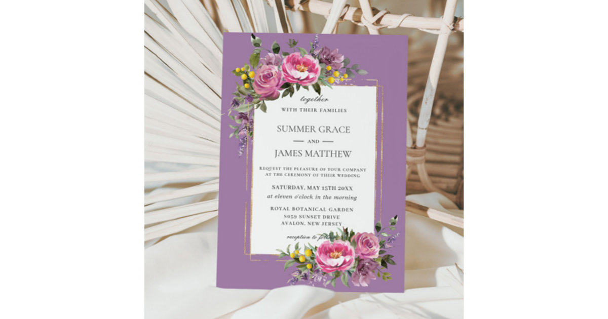 Boho Magenta Pink Lavender Purple Greenery Wedding Invitation | Zazzle
