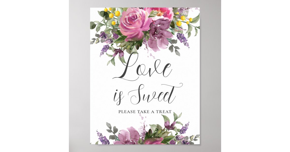Boho Magenta Pink Purple Floral Wedding Love Treat Poster | Zazzle