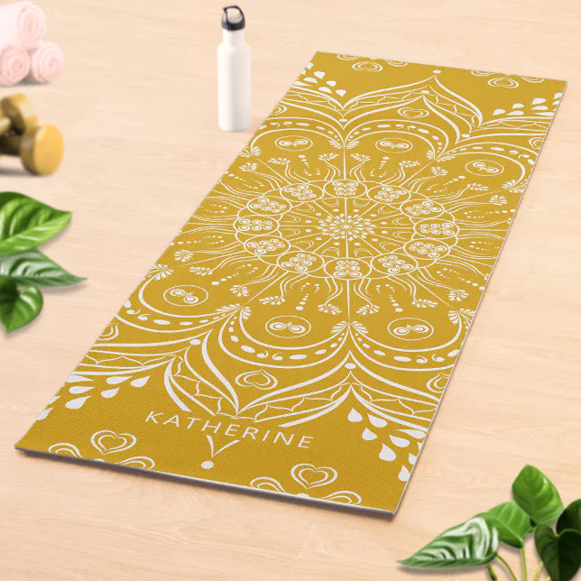 Boho Mandala Beautiful Monogrammed Mustard Yellow Yoga Mat | Zazzle
