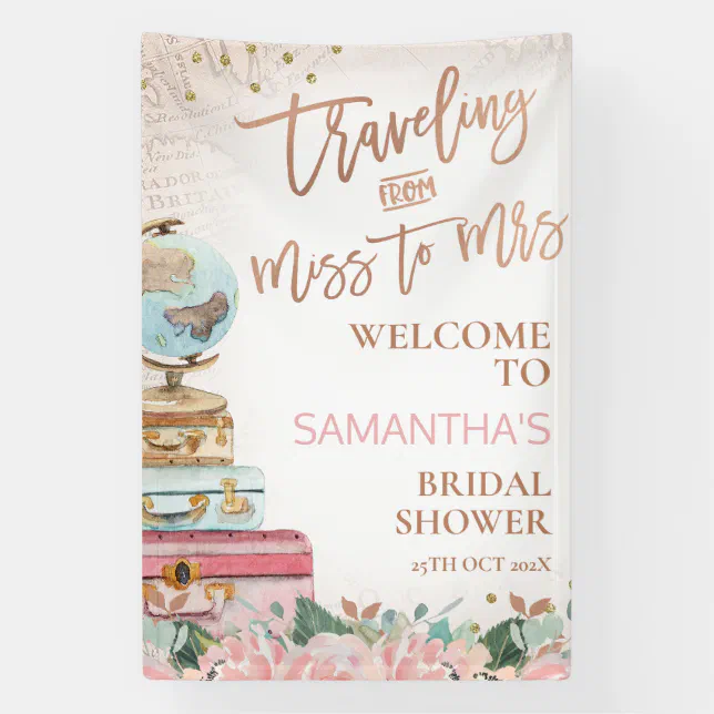 Boho Map Traveling Miss Mrs Bridal Shower Banner | Zazzle
