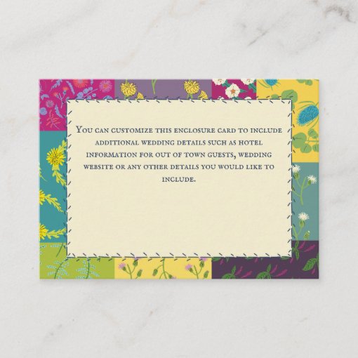 Boho Maximalist Patchwork Quilt Wedding Enclosure Card | Zazzle