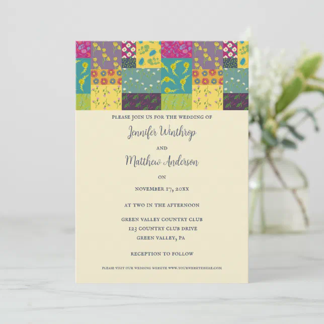 Boho Maximalist Patchwork Quilt Wedding Invitation | Zazzle