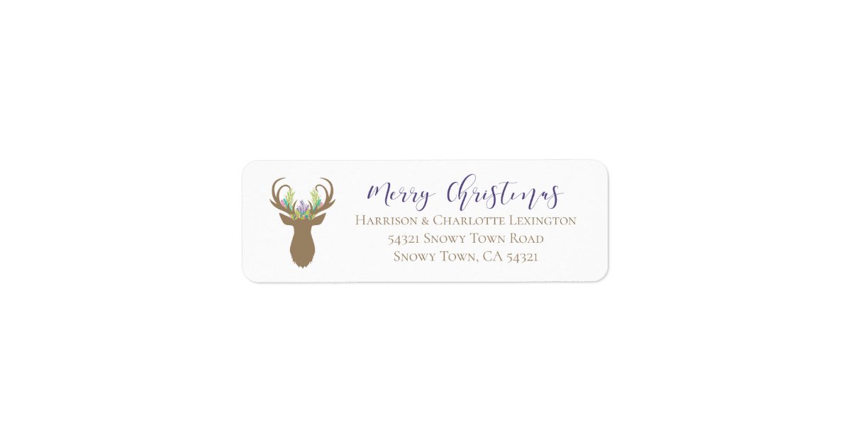 Boho Merry Christmas Reindeer Typography Label | Zazzle
