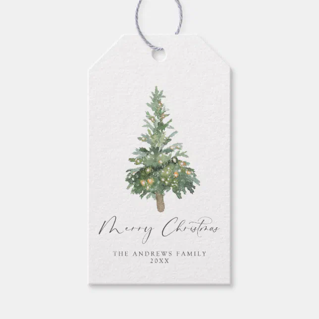Boho Merry Christmas Watercolor Tree Gift Tags | Zazzle