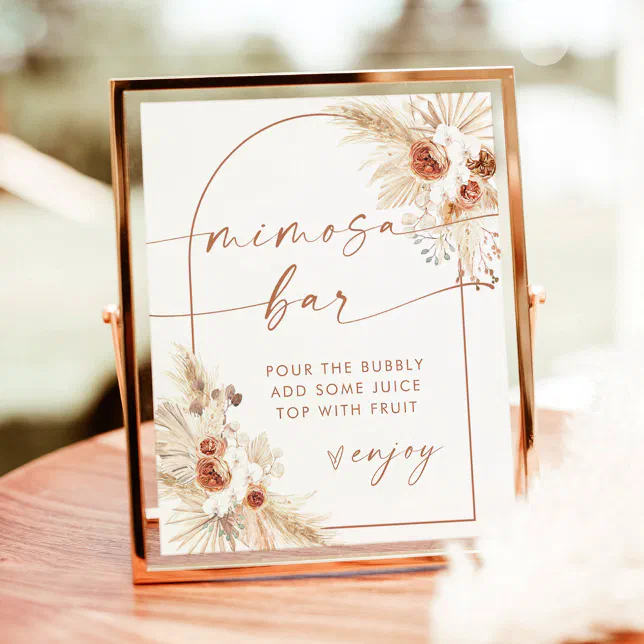 Boho Mimosa Bar Sign | Terracotta Pampas Grass | Zazzle