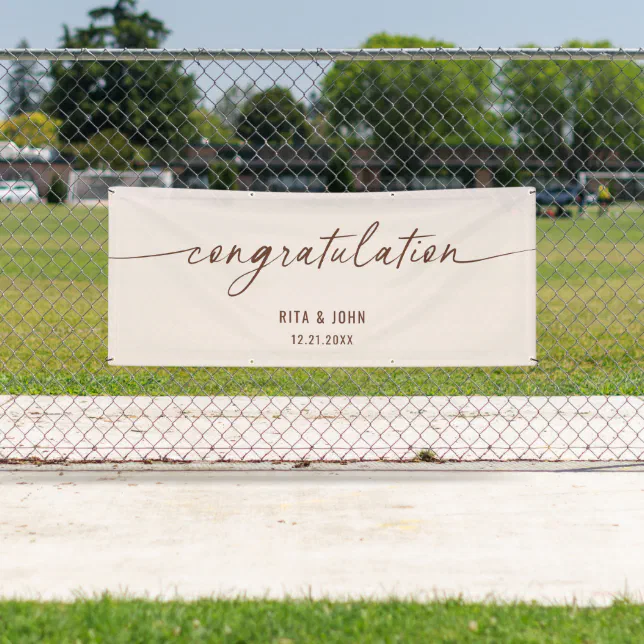 Boho Minimal Wedding Congratulations Handwriting Banner | Zazzle