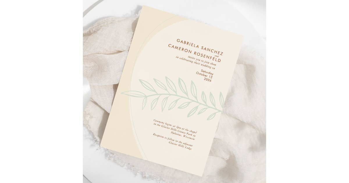 Boho Minimalist Beige Botanical Wedding Invitation | Zazzle