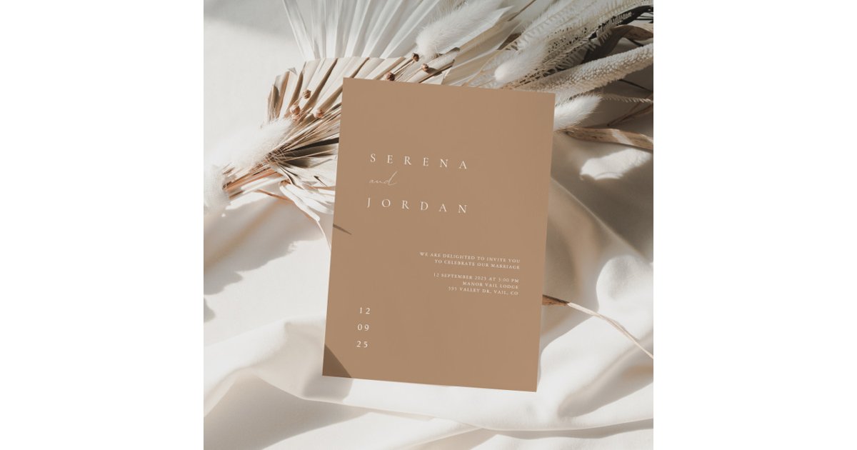 Boho Minimalist Beige Tan Wedding Invitation | Zazzle