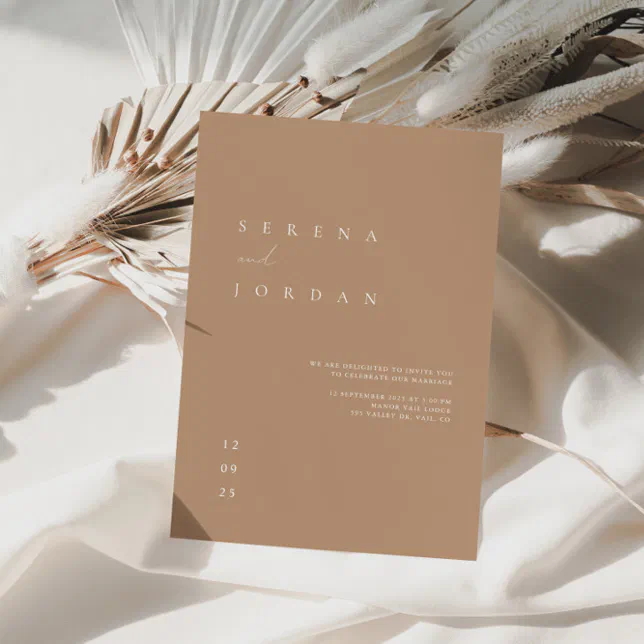 Boho Minimalist Beige Tan Wedding Invitation | Zazzle