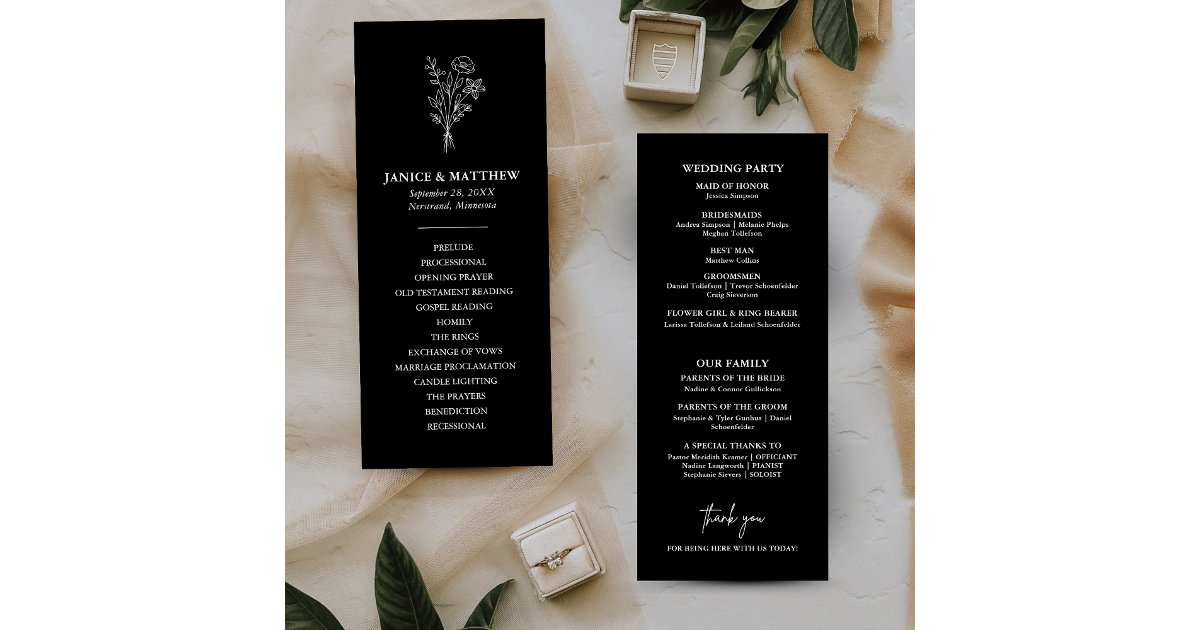 Boho Minimalist Black and White Wedding Program | Zazzle