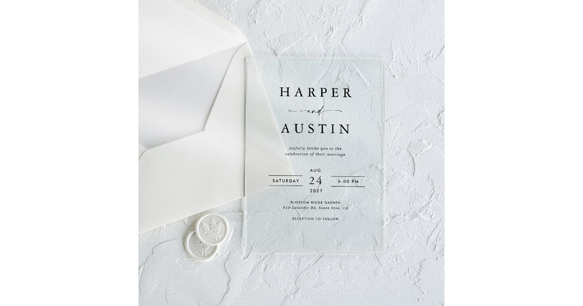 Boho Minimalist Black & White Wedding Acrylic Invitations | Zazzle