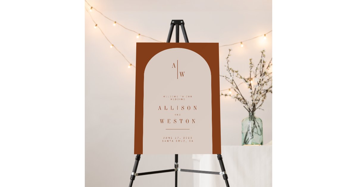 Boho Minimalist Burnt Orange Wedding Welcome Sign | Zazzle
