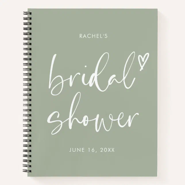 Boho Minimalist Sage Green Script Bridal Shower Notebook | Zazzle