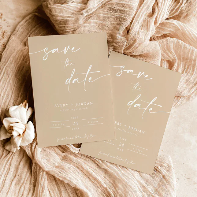 Boho Minimalist Save the Dates | Neutral Modern Invitation | Zazzle