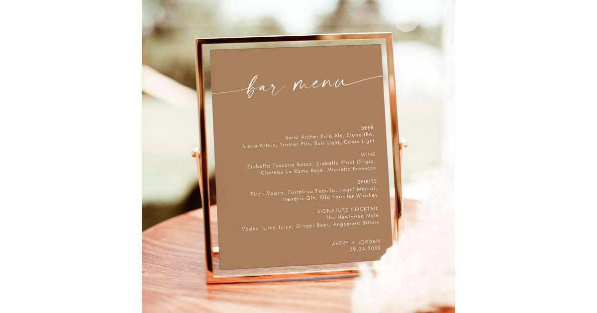 Boho Minimalist Wedding Bar Menu, Drink Menu Poster | Zazzle