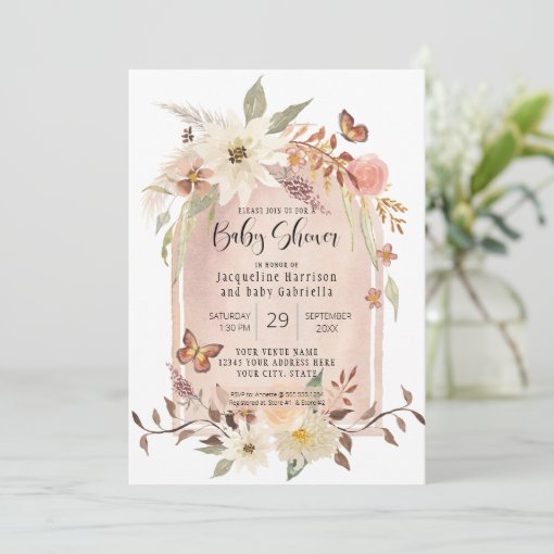 BOHO Modern Arch Fall Floral Autumn Butterfly Invi Invitation | Zazzle