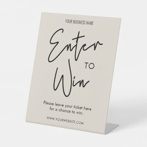 Boho Modern Beige Company Raffle Enter to Win Pedestal Sign | Zazzle