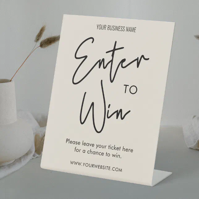Boho Modern Beige Company Raffle Enter to Win Pedestal Sign | Zazzle