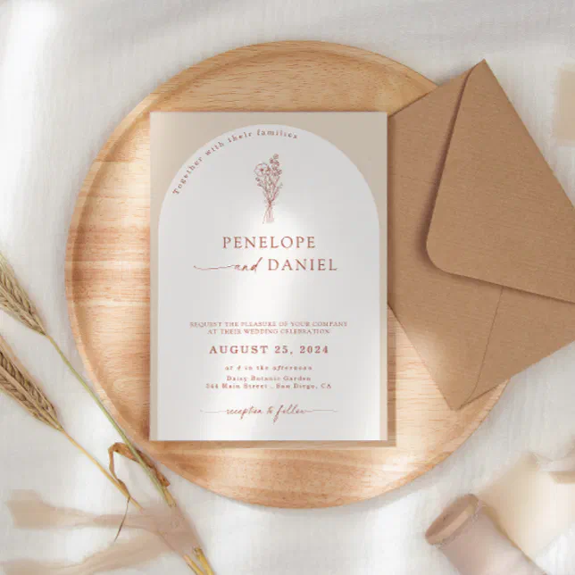 Boho Modern Beige Terracotta Script Wedding Arch Invitation | Zazzle
