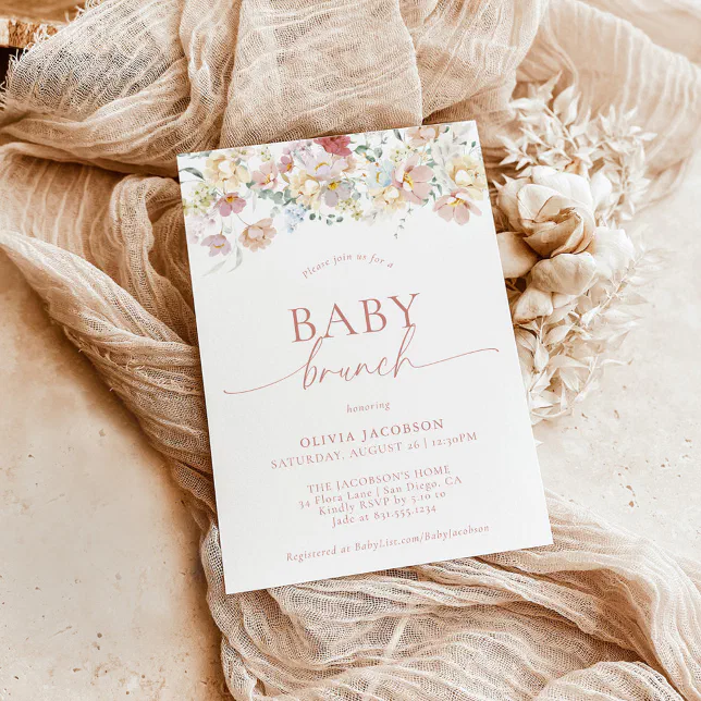 Boho Modern Floral Baby Shower | Girl Baby Brunch Invitation | Zazzle
