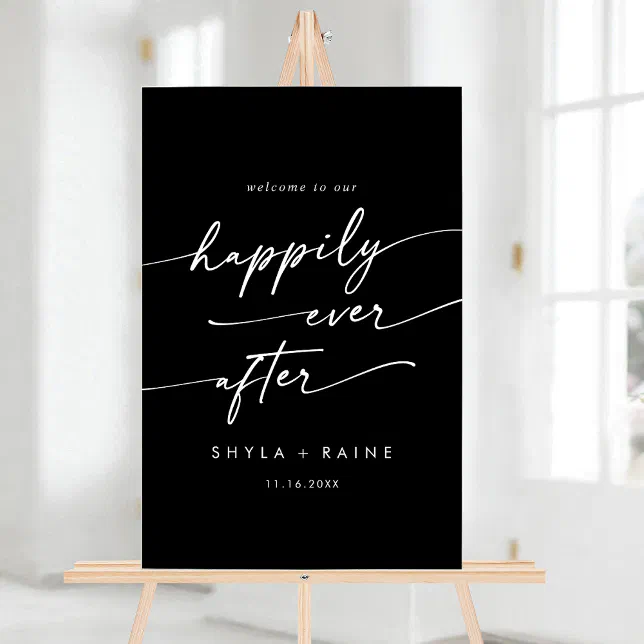 Boho Modern Happily White Black Wedding Welcome Acrylic Sign | Zazzle