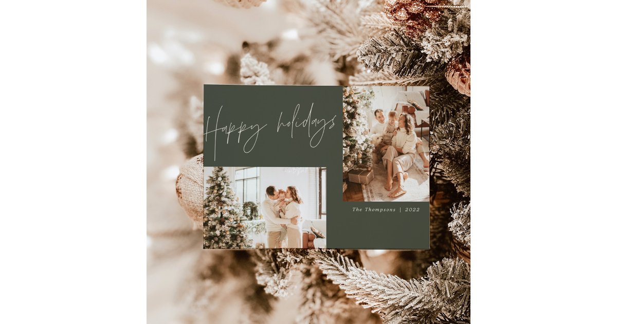Boho Modern Photo Christmas Card | Happy Holidays | Zazzle