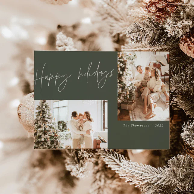 Boho Modern Photo Christmas Card | Happy Holidays | Zazzle
