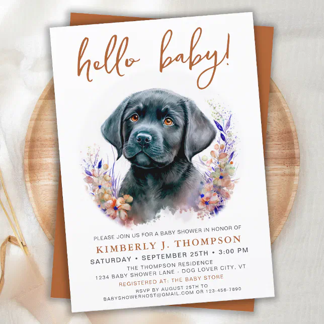 Boho Modern Puppy Dog Terracotta Baby Shower Invitation | Zazzle