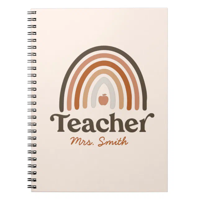 Boho Modern Rainbow Apple - Personalized Teacher Notebook | Zazzle