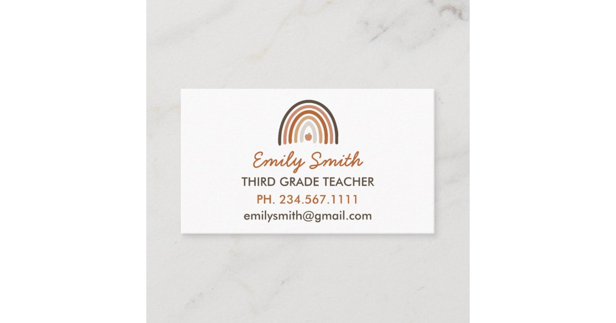 Boho Modern Rainbow Teacher Apple Business Card | Zazzle