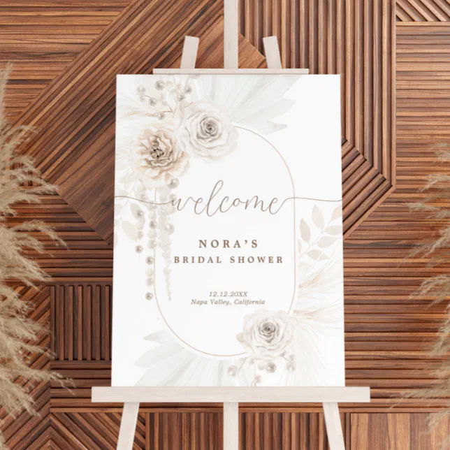 Boho Monochrome White Floral Welcome Sign | Zazzle